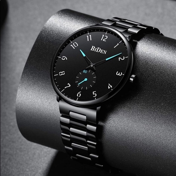 Biden | Accessories | Minimalist Black Stainless Steel Analog Quartz ...